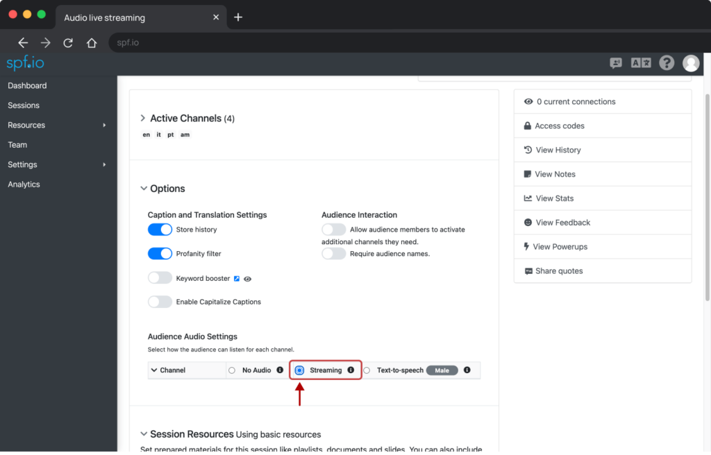 How to Setup spf.io for Livestreaming Audio Interpretation - spf.io